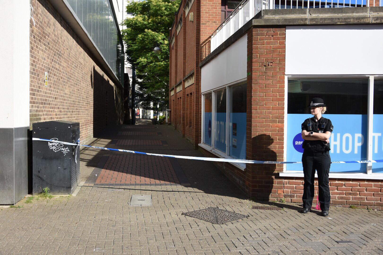 Crime scene in place after man, 22, stabbed in Swindon town centre