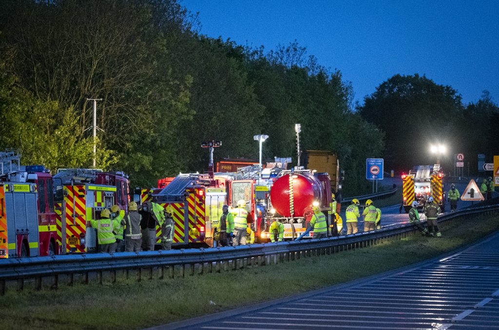 A350 closed in both directions near Chippenham after lorry fire