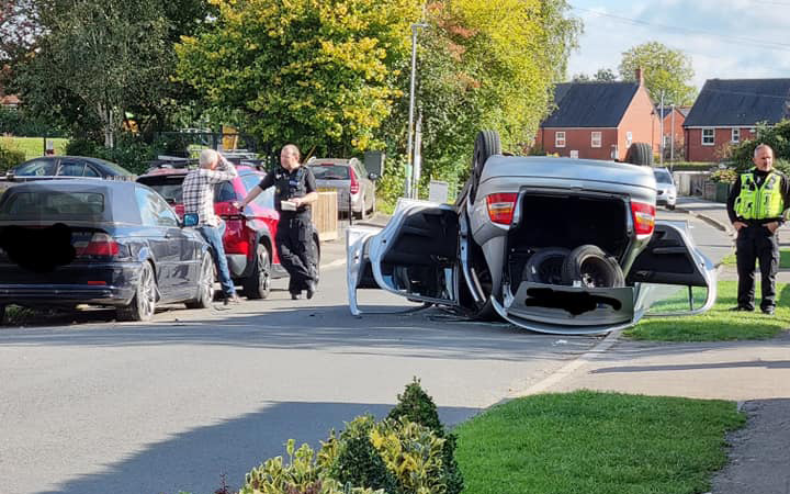 Couple, in 80s, rushed to hospital after car overturns in Devizes street