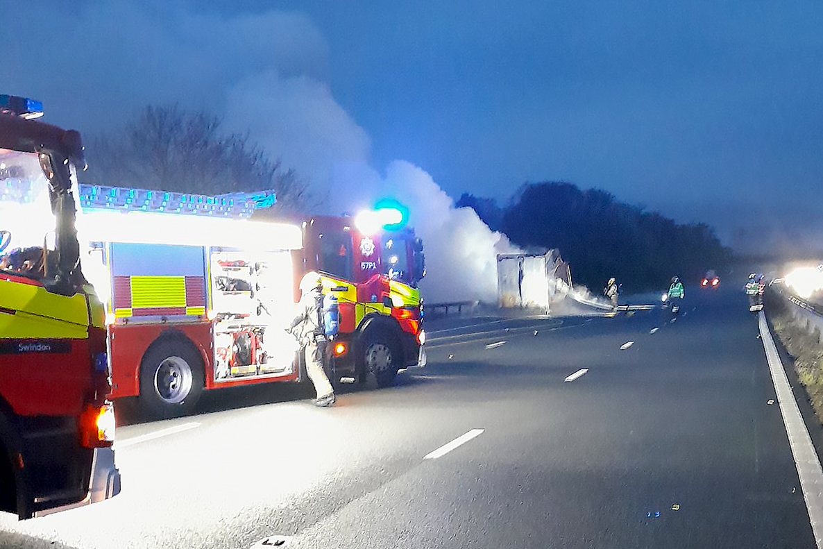 Severe delays on the M4 as firefighters tackle lorry fire near Chippenham