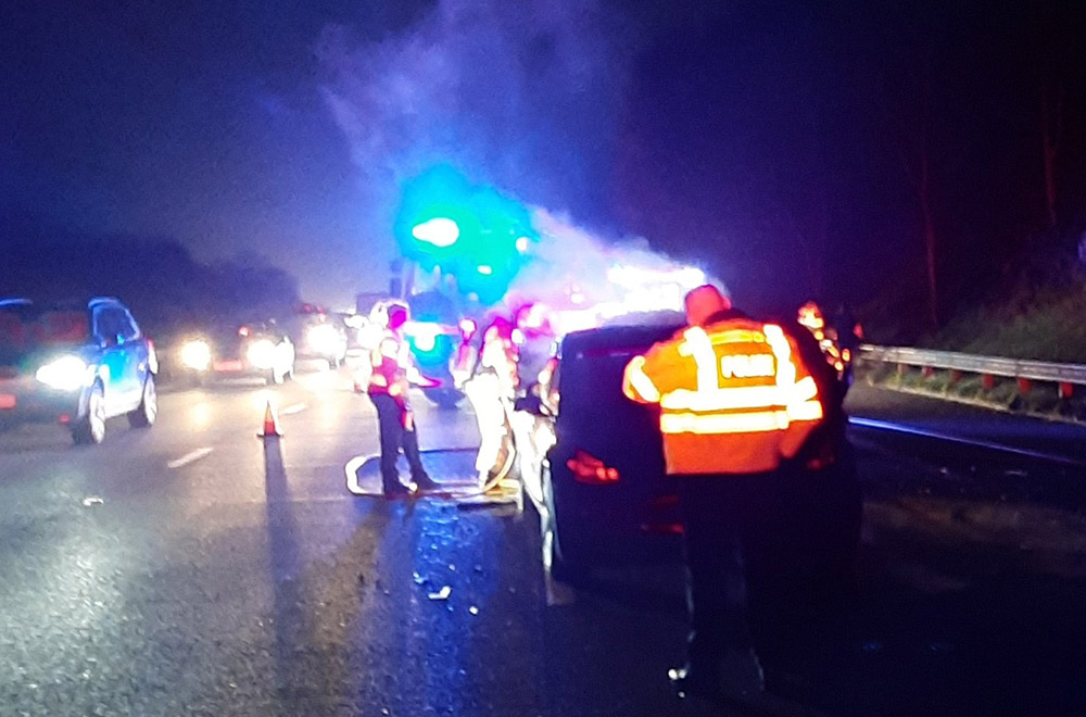 Car bursts into flames during crash on M4 as emergency services respond