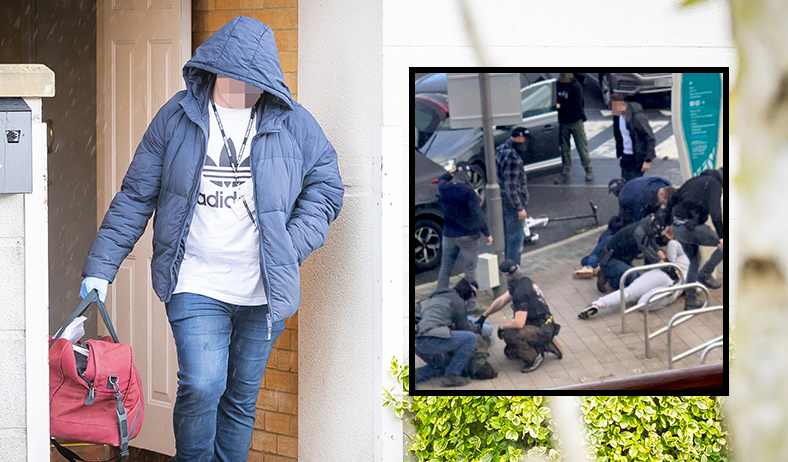 Undercover armed cops swoop on trio as police simultaneously raid apartment