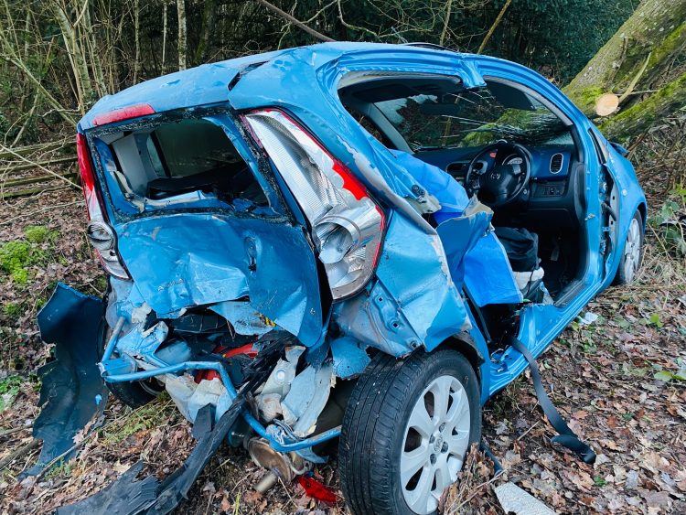 Car completely wrecked in early morning Wiltshire smash on A36