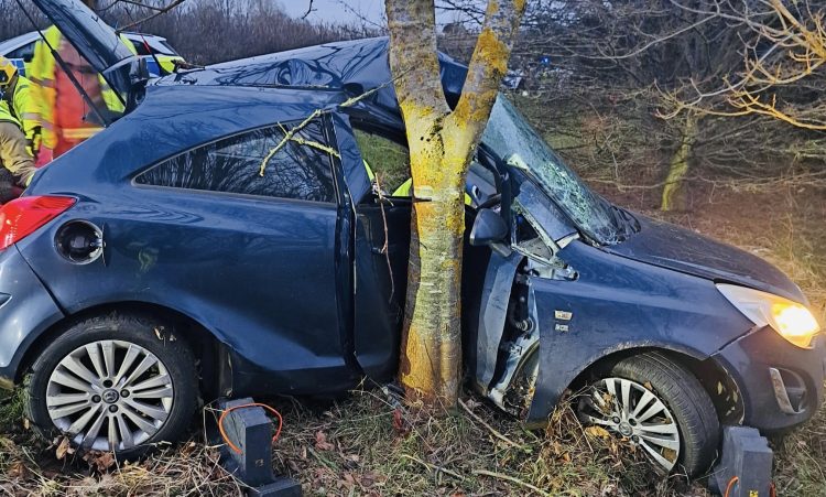 New driver ploughs car side-on into tree at roadside in Highworth