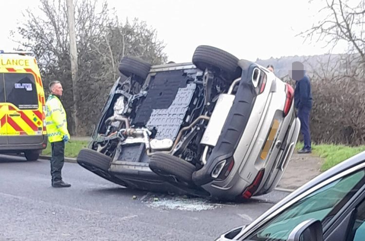 Car overturns in dramatic crash on busy Wiltshire A-road
