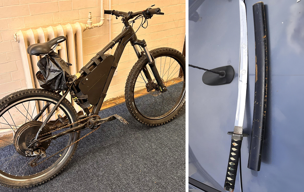 Male carrying samurai sword on illegal e-bike intercepted by police