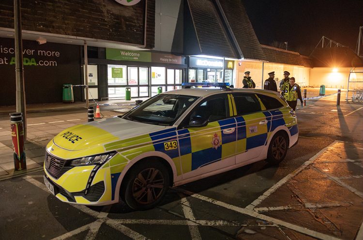 Crime scene after serious assault outside Asda in Swindon