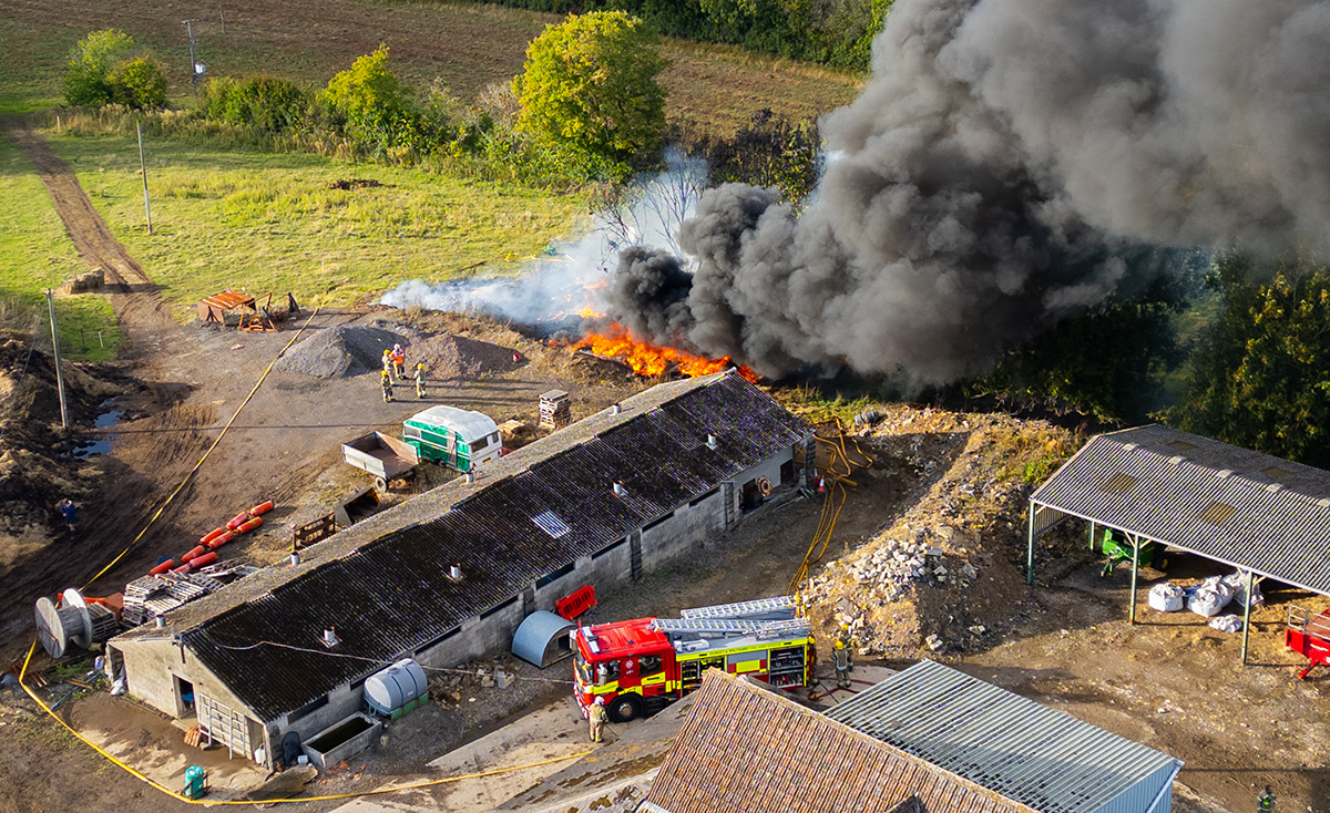 Smoke plume as large fire breaks out on farm near Chippenham