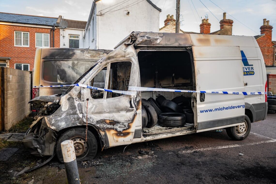 Van destroyed in Swindon town centre blaze as police launch probe