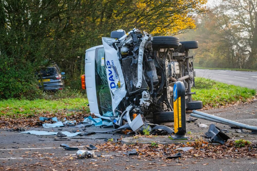 Van overturns in dramatic two-vehicle crash on A420 junction