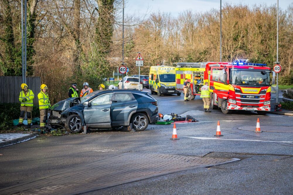Driver in hospital after smashing into Chippenham retail park sign