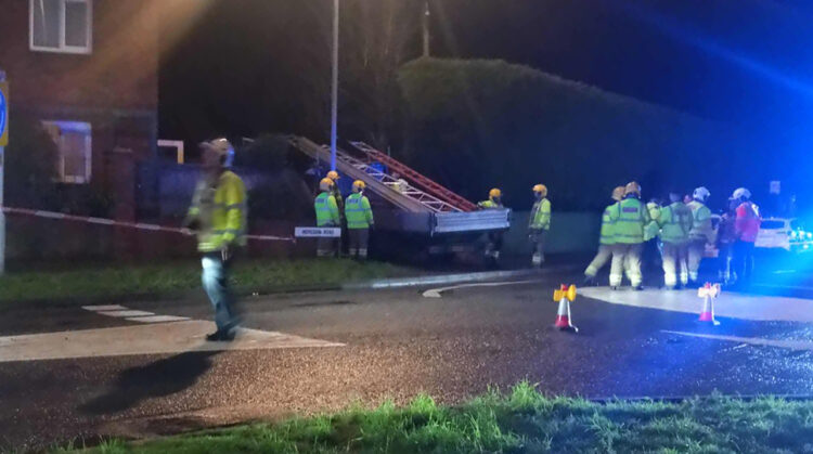 Scaffolding truck smashes through garden wall on Swindon junction