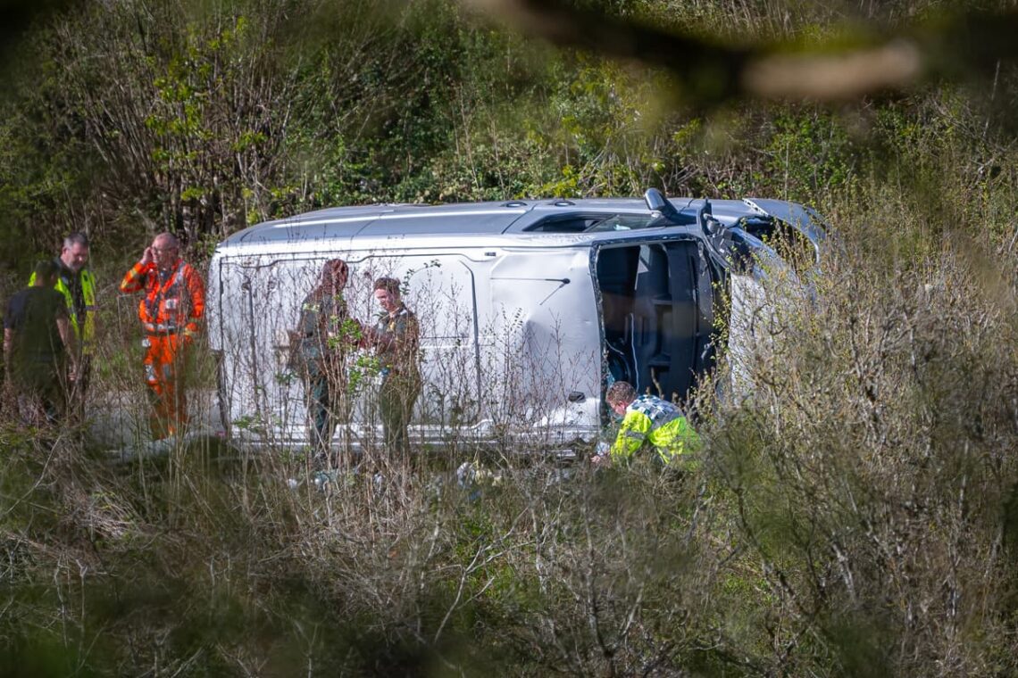 Air ambulance deployed after van overturns in serious A420 crash
