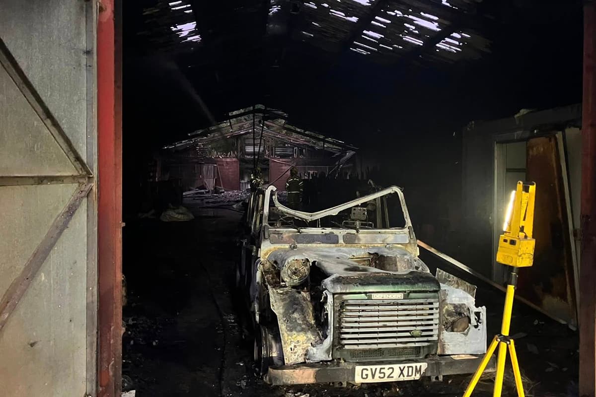 Land Rover catches fire before flames spread to barn on farm